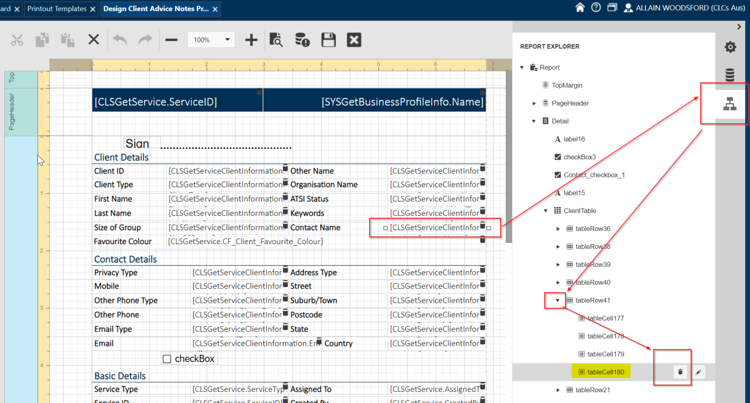 Printout Template basics Adding Modifying and Removing Standard Fields – CLCs Australia